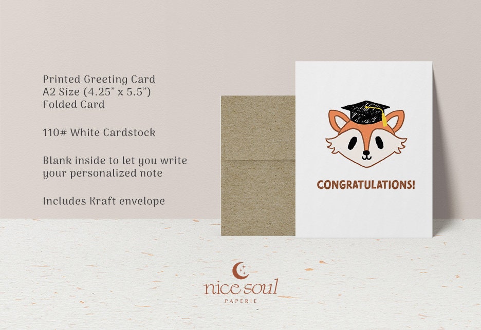 Fox Graduation Greeting Card Congratulations Fox Grad Cap - Etsy