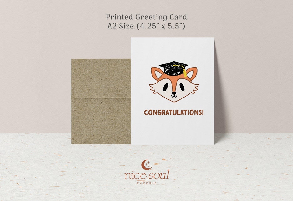 Fox Graduation Greeting Card Congratulations Fox Grad Cap - Etsy
