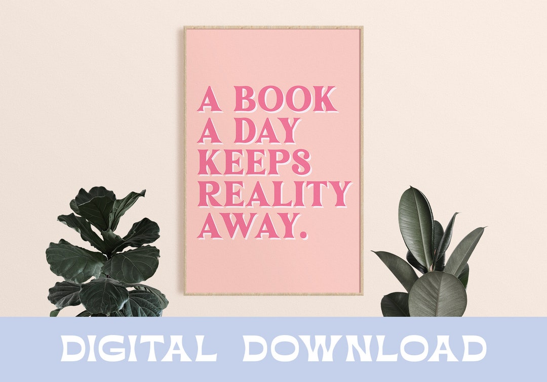 Book Quote Pink Wall Art, Library Reading Room Decor (digital Download ...