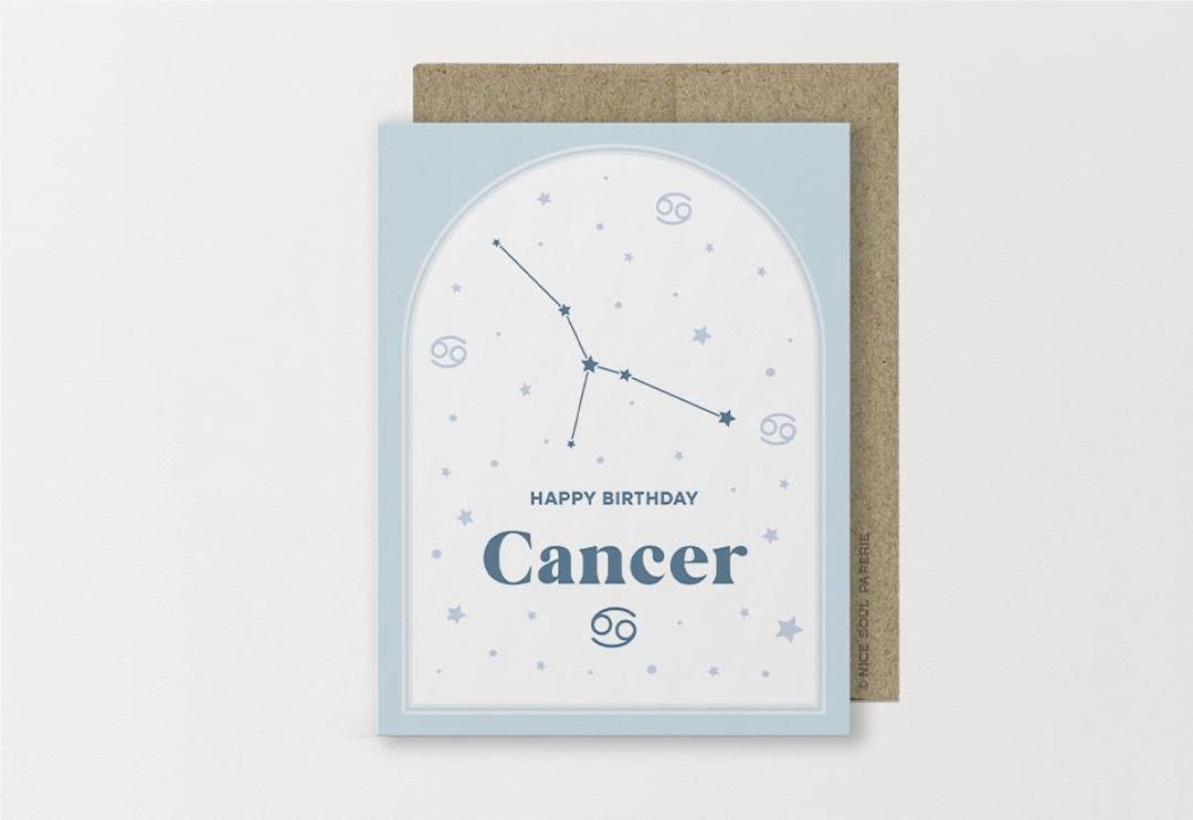 Happy Birthday Cancer Card, Astrology Horoscope, Celestial Pastel, Gift ...