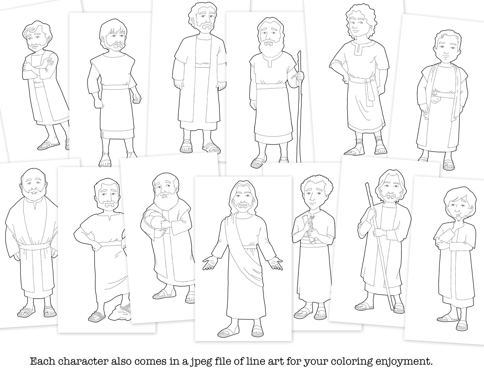 Jesus Christ and his 12 Apostles clip art and coloring pages | Etsy