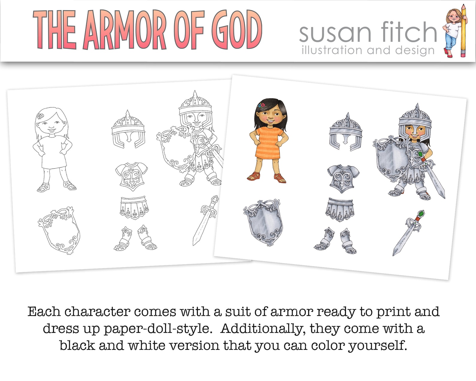 The Armor of God Printable Paper Dolls and Coloring Pages - Etsy