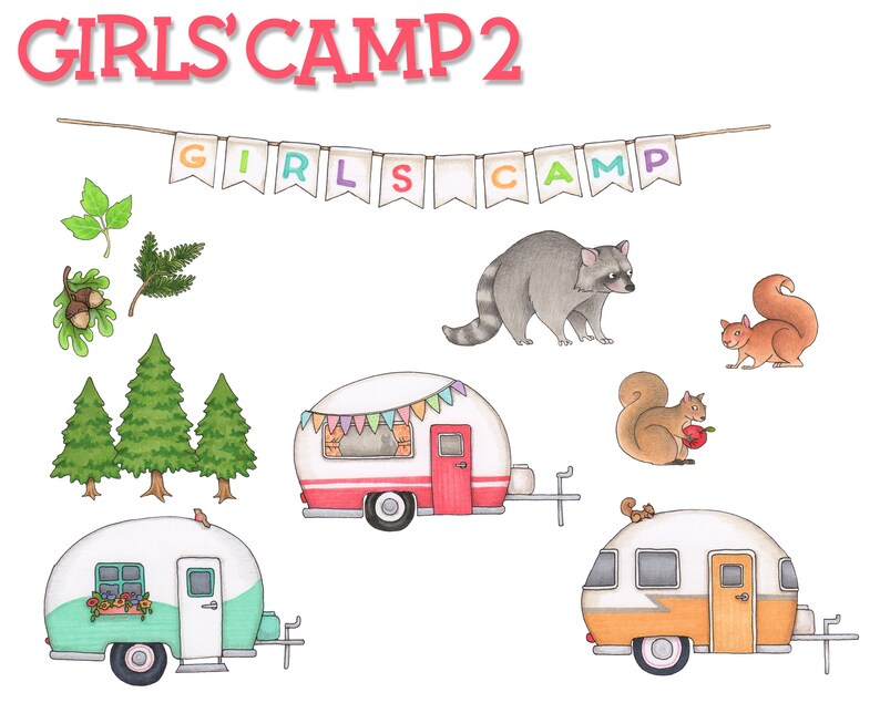 Girls' Camp 2 Digital Clip Art Set | Etsy