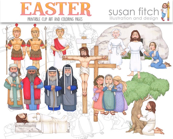 EASTER Printable Clip Art & Coloring Pages | Etsy