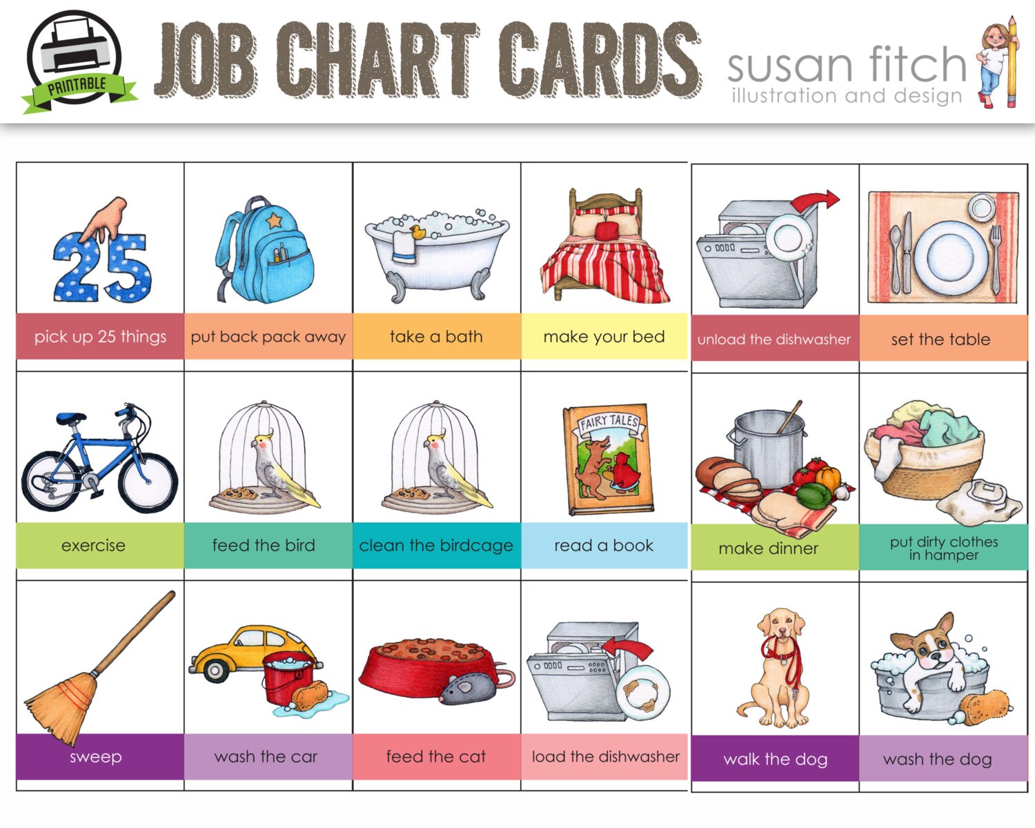 Printable Job Chart Chore Chart Cards - Etsy Australia