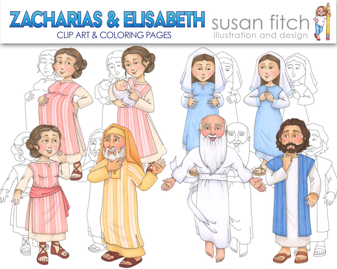 Zacharias and Elisabeth, Clip Art and Coloring Pages - Etsy