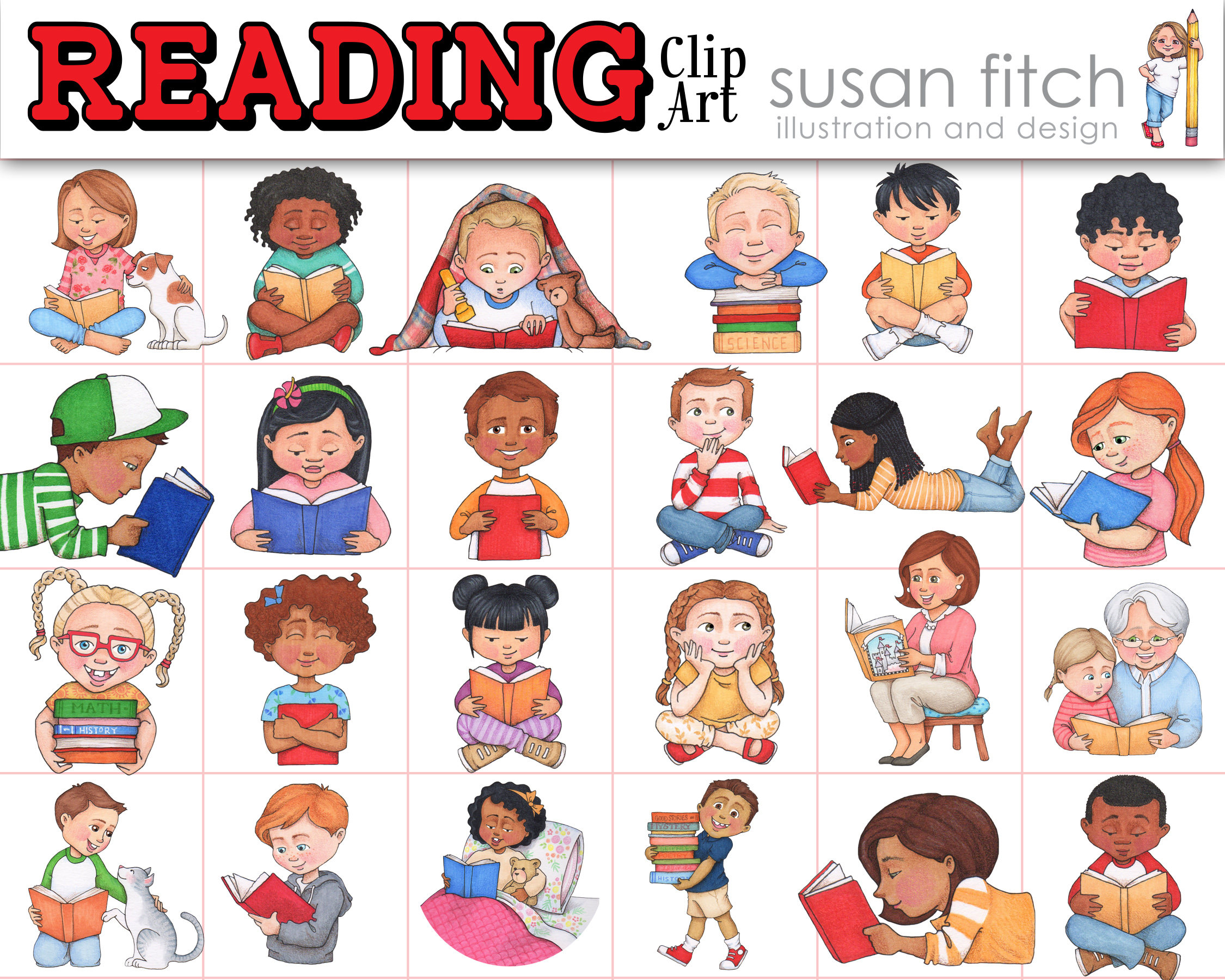 READING Clip Art Set - Etsy