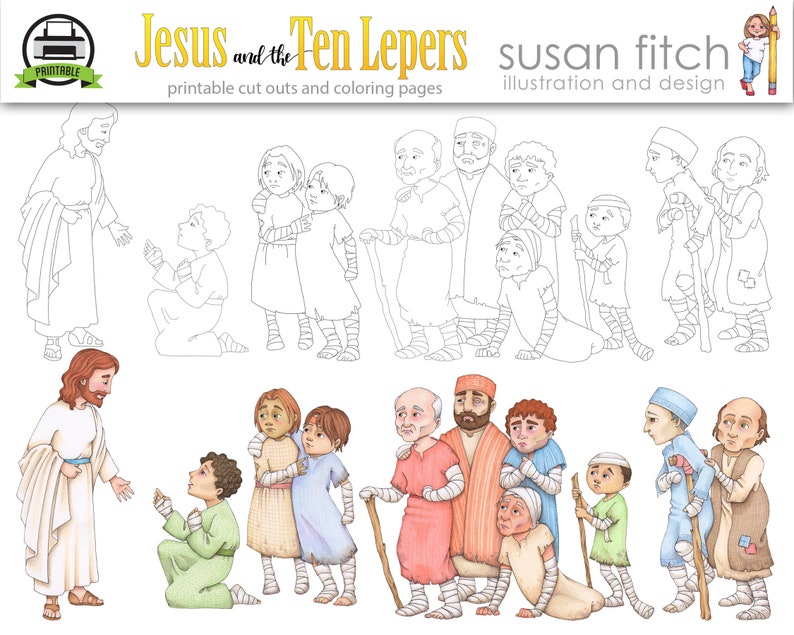 Jesus and the Ten Lepers, Clip Art and Coloring Pages - Etsy Canada
