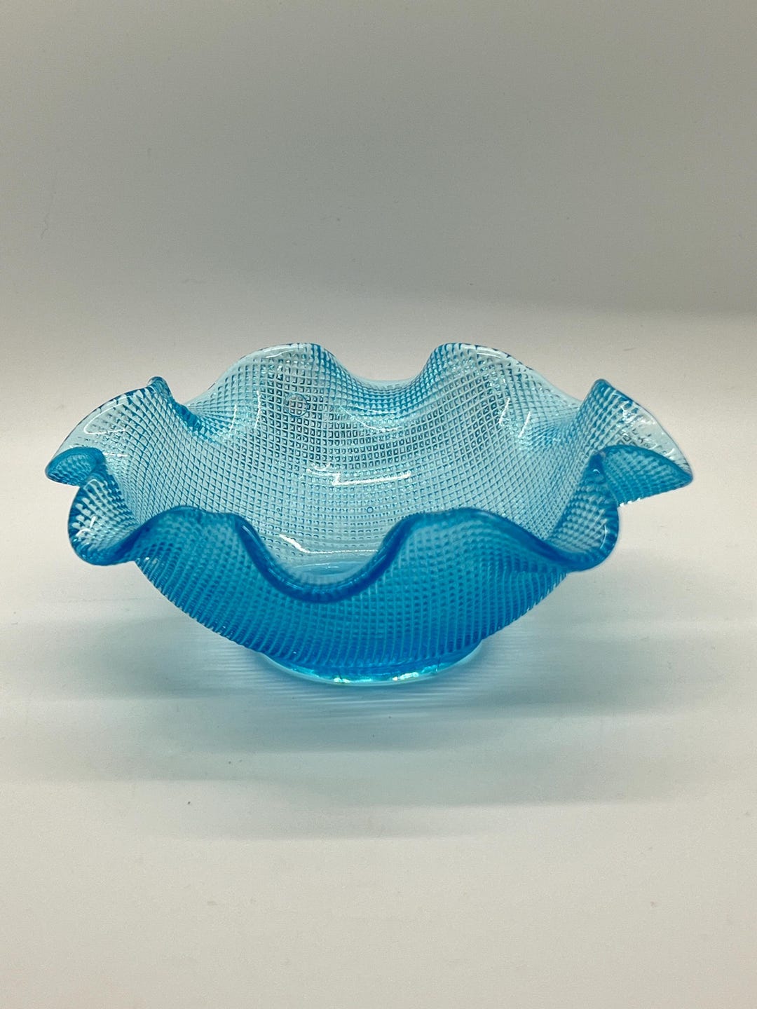 Vintage Italian Colony Glass Colonial Blue Waffle Pattern Design Ruffle ...