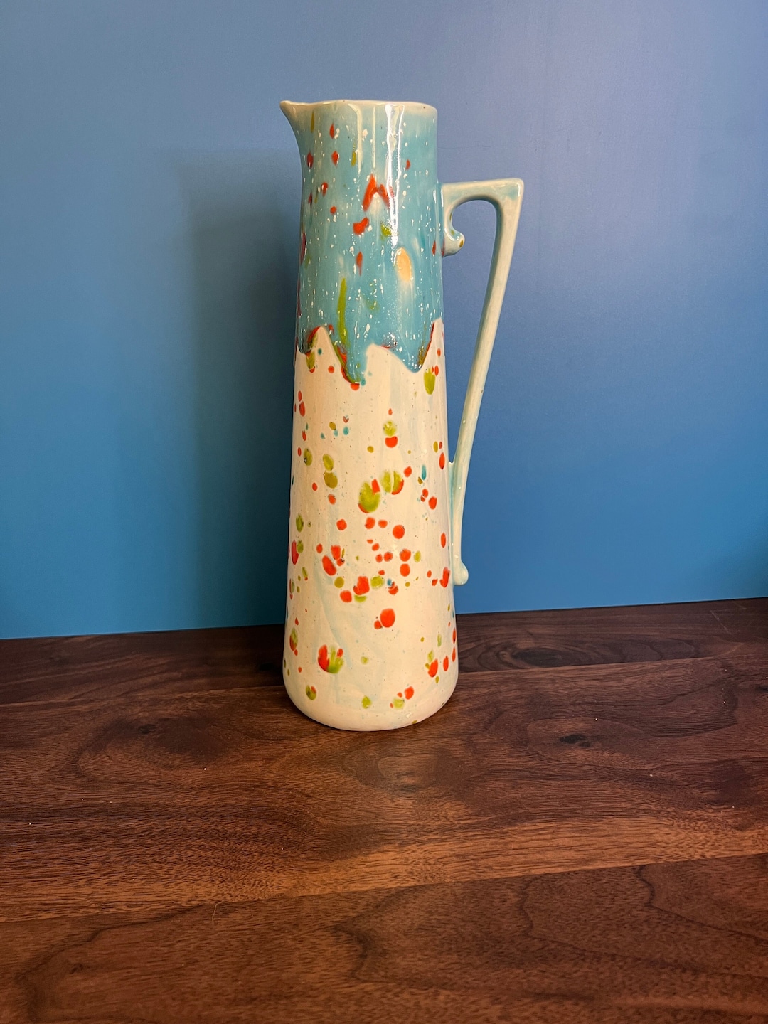 Vintage Drip Glaze Splatter Pitcher Art Pottery MCM Signed - Etsy