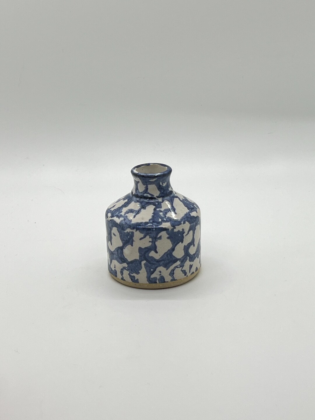 Vintage Conner Prairie Pottery Blue Sponge Ware Ink Well Miniature Vase ...