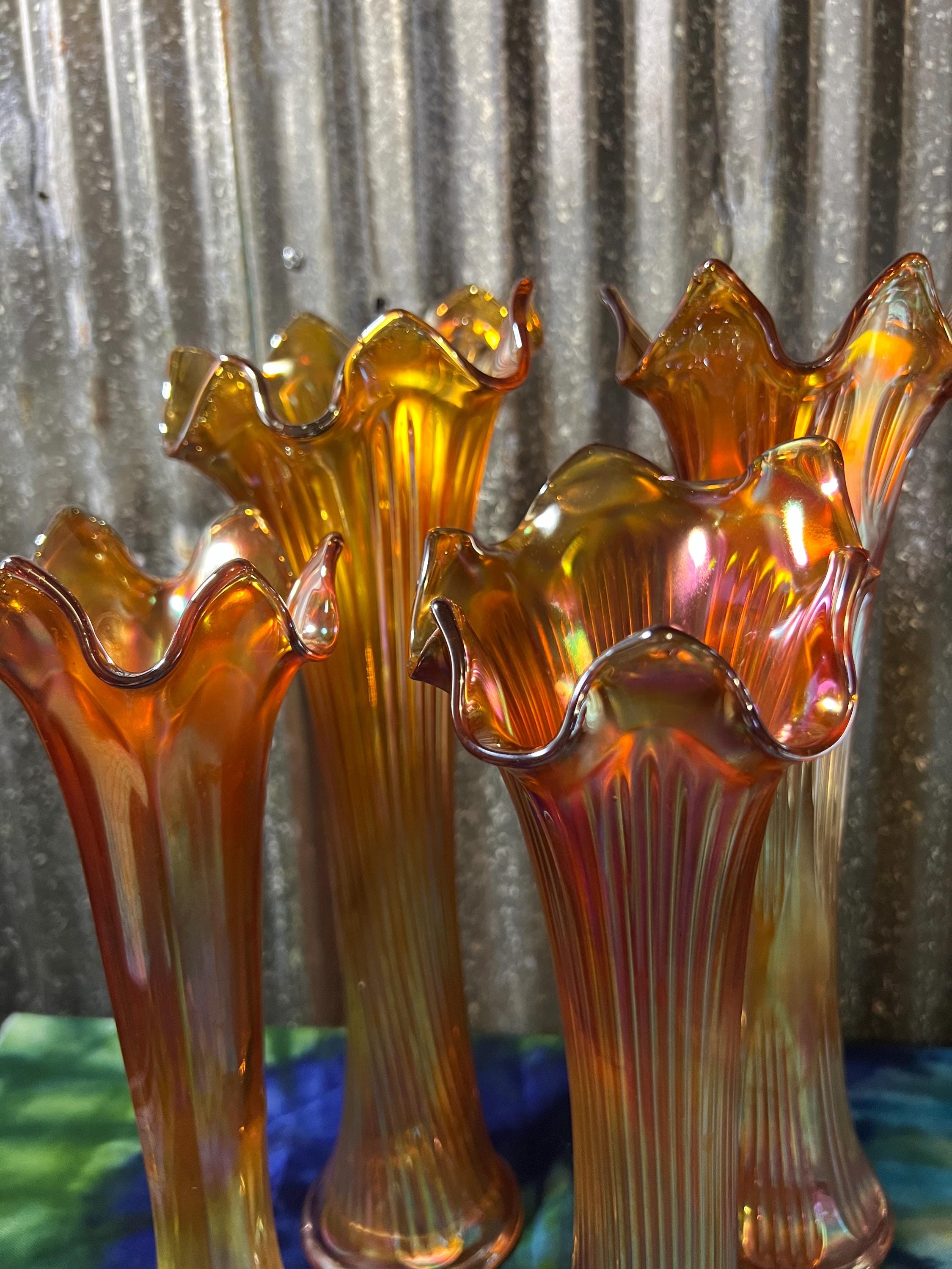 Vintage Fenton Marigold Fine Rib Carnival Glass Vase Imperial Glass ...