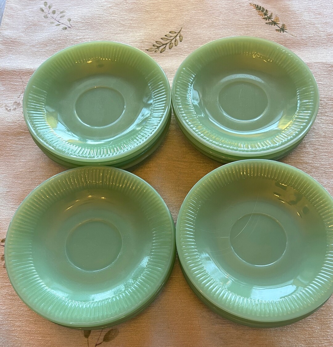 Vintage Fire King Oven Ware Green Jadeite Ribbed 6 Bread and Butter ...