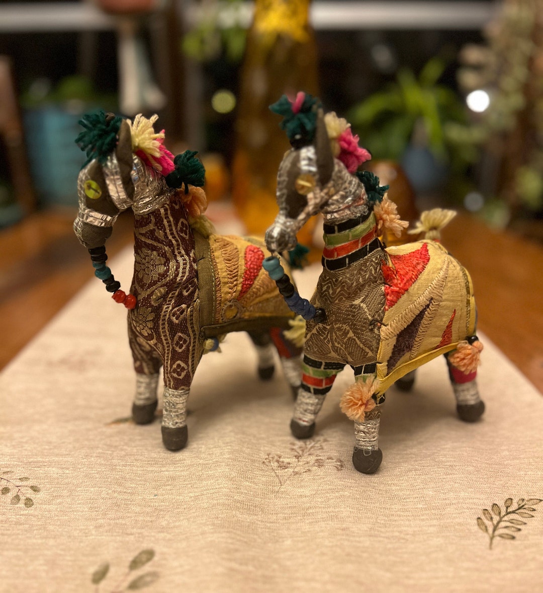 Vintage Indian Rajasthani Fabric Horse Folk Art Set of 2 - Etsy
