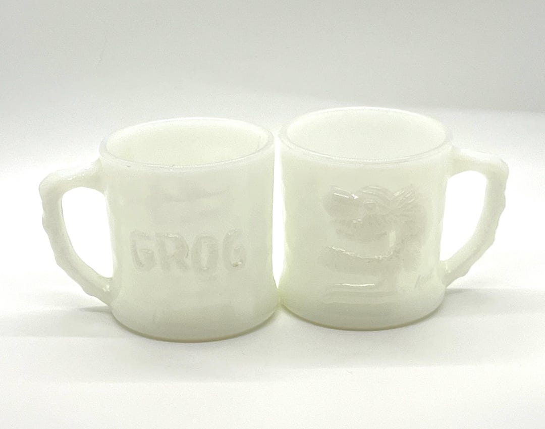 Vintage White Milk Glass BC Grog Comic Strip Mugs Set of 2 - Etsy