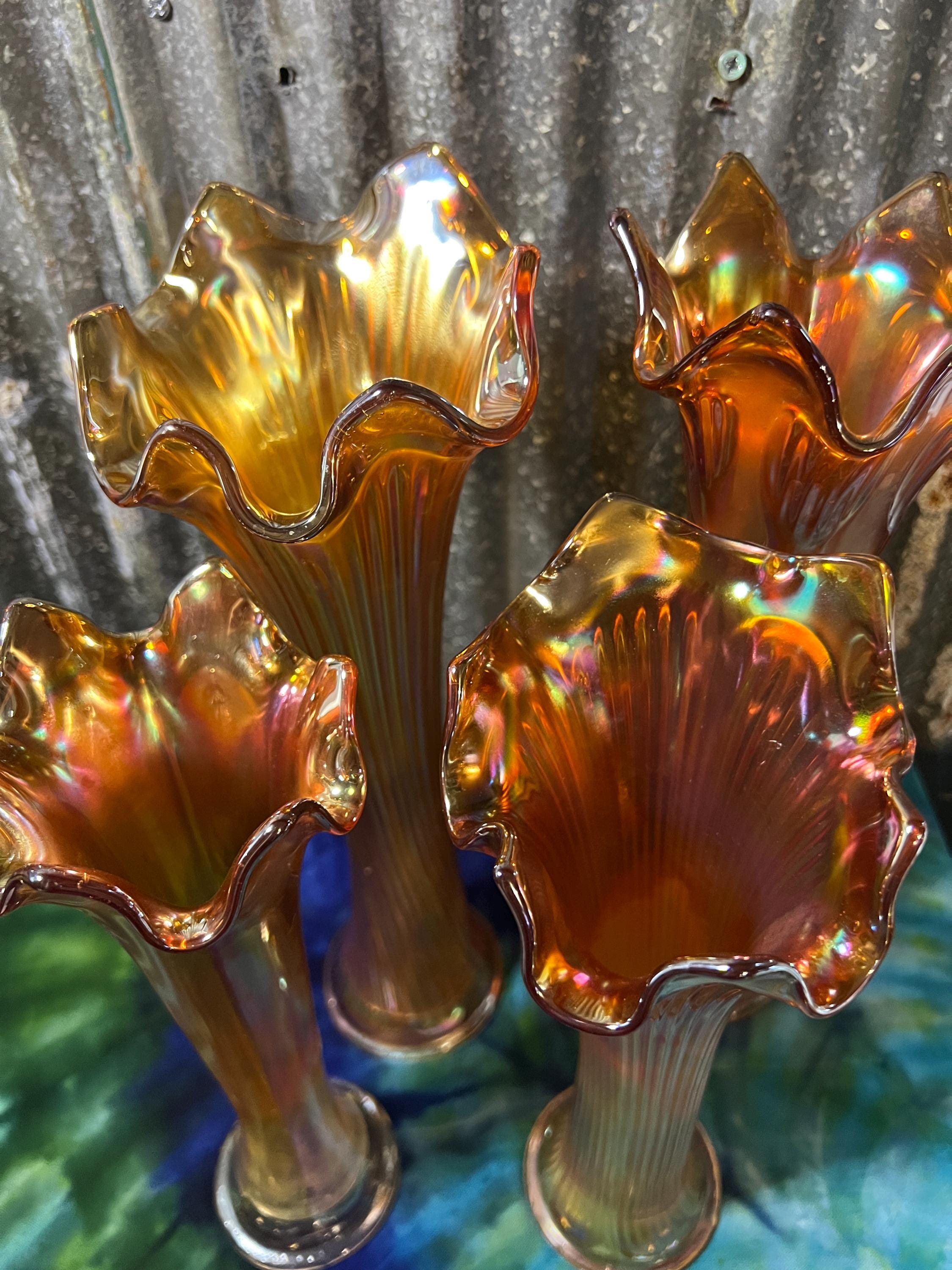 Vintage Fenton Marigold Fine Rib Carnival Glass Vase Imperial Glass ...