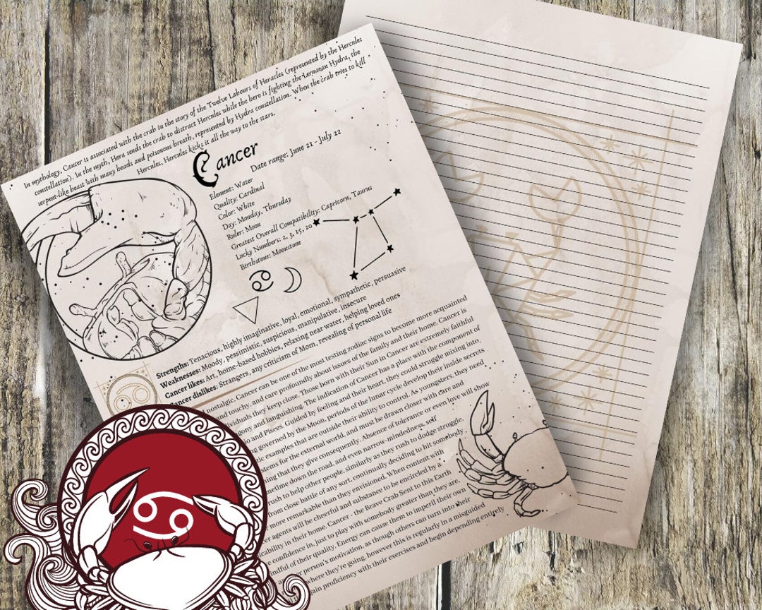 Cancer- Grimoire Printable, Book of Shadows Printable, Zodiac, Wiccan ...