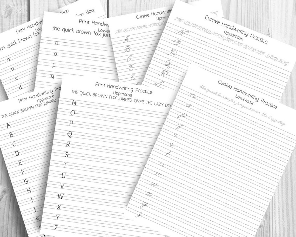 Handwriting Practice Sheets Bundle, Cursive and Print, Lined Pages ...