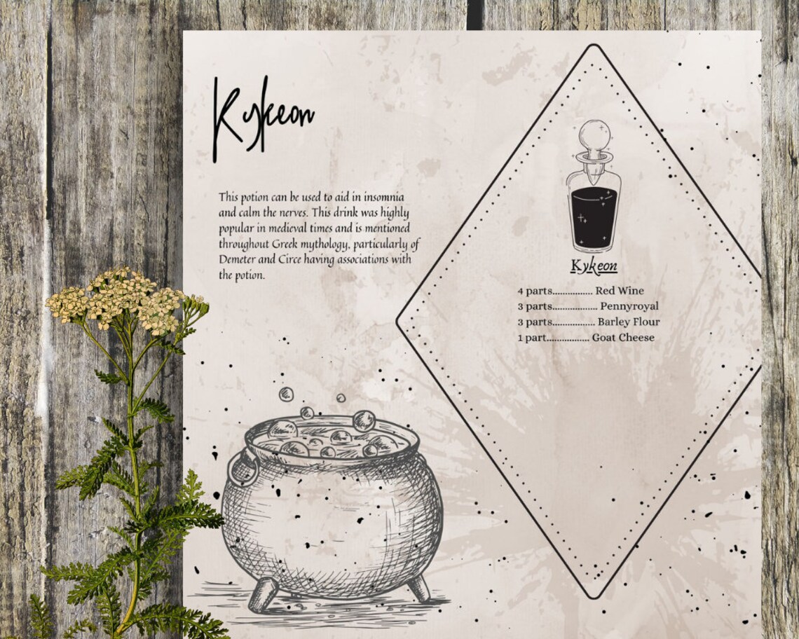 Kykeon Potion Recipe- Grimoire Printable, Book of Shadows Printable ...