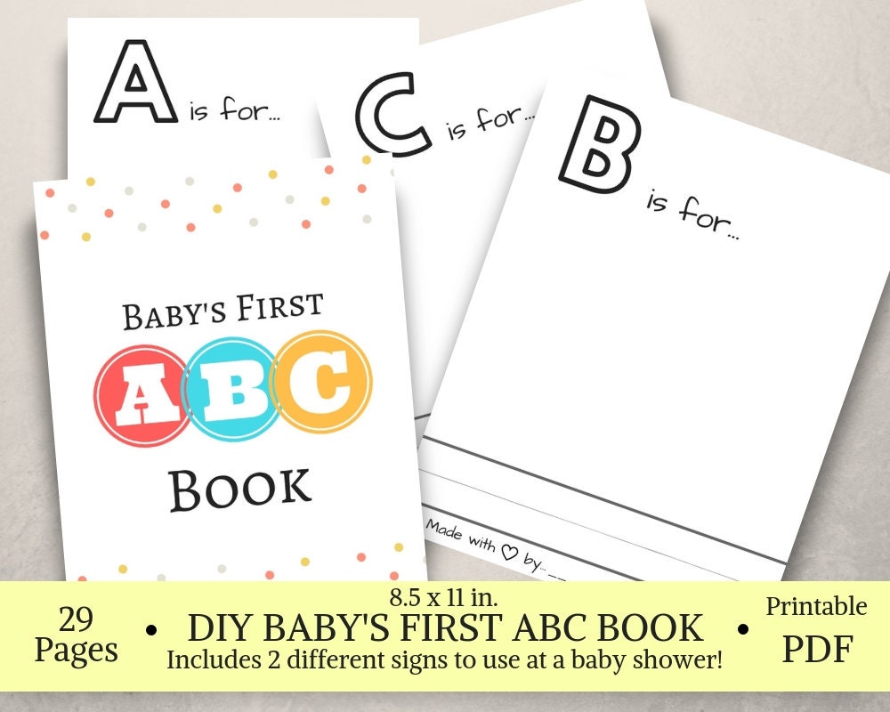 DIY Blank Baby's First ABC Book, Baby Shower Game, Coloring Book ...