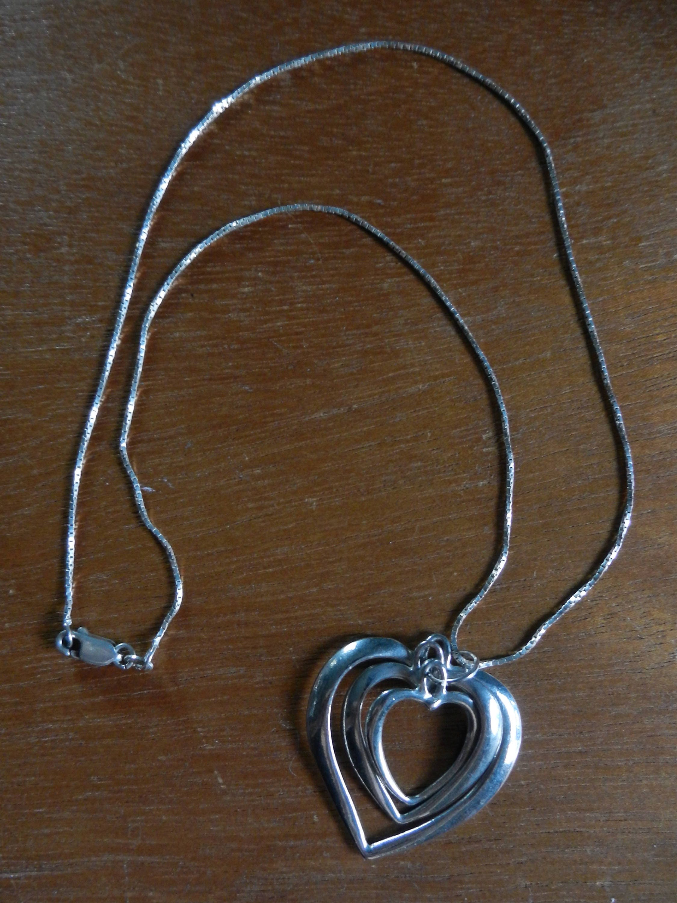 Retro 80's Sterling Silver 3 Heart Charm Necklace With Box Diamond Cut ...