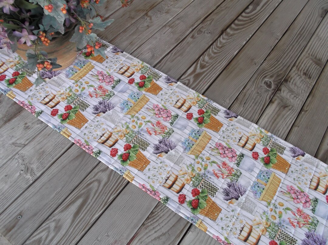 Spring Flowers Table Topper, Quilted Handmade Table Topper, Sideboard ...