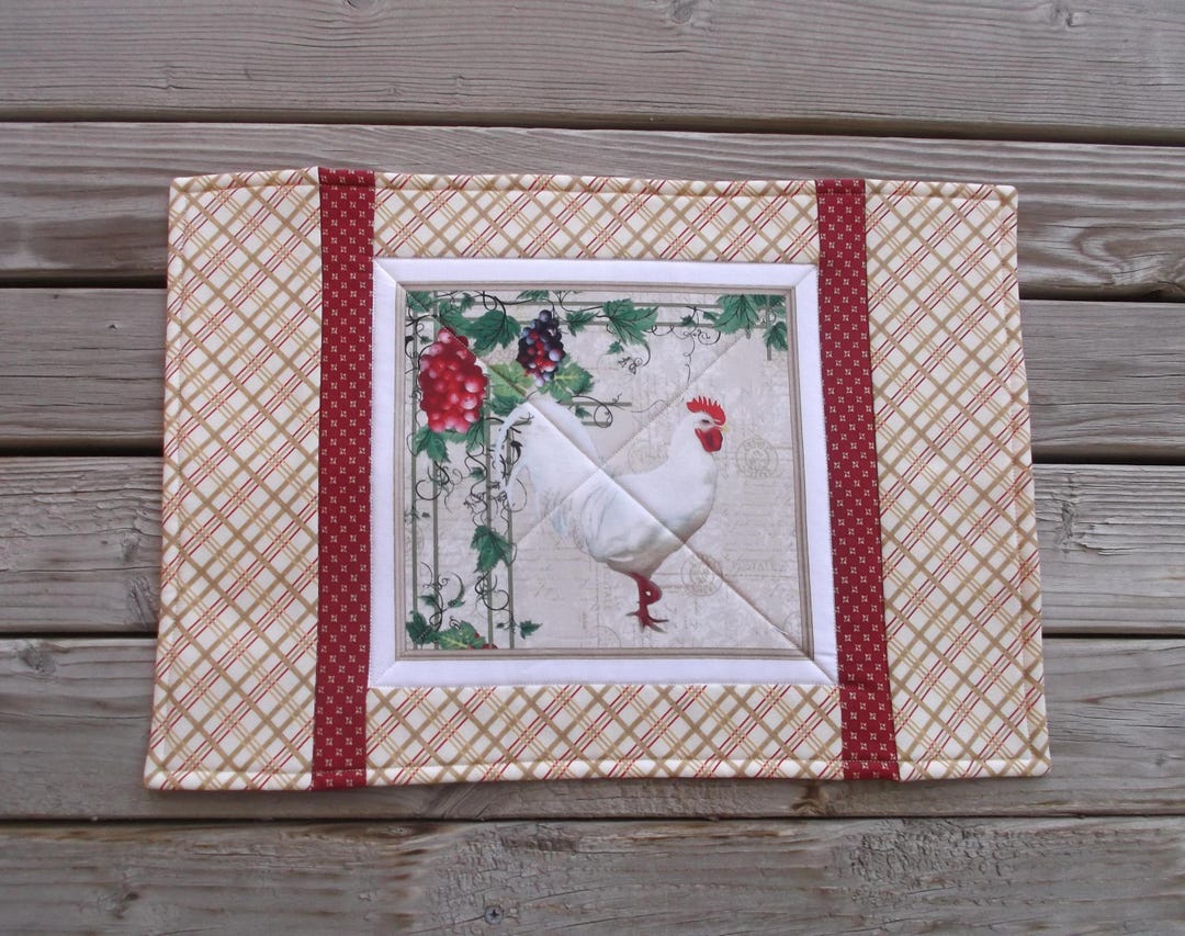 Proud Rooster Cotton Quilted Placemats, Chicken Kitchen Decor, French ...