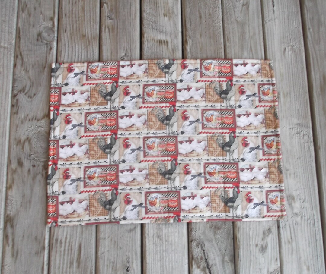 Scratch Chicken Quilted Cotton Placemats, Rooster Lover Table Decor ...