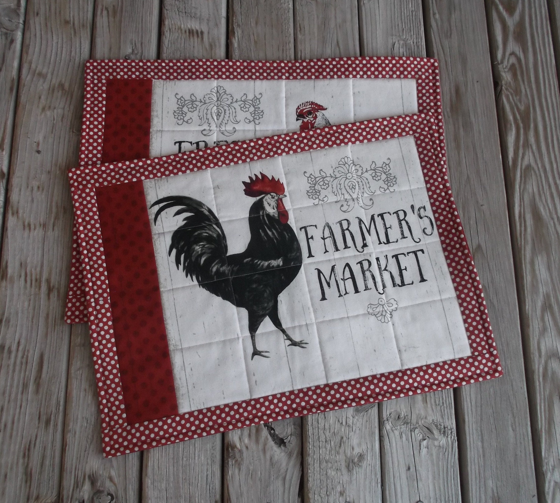Poultry Handmade Placemats, Quilted Cotton Rooster Placemats, Farm ...