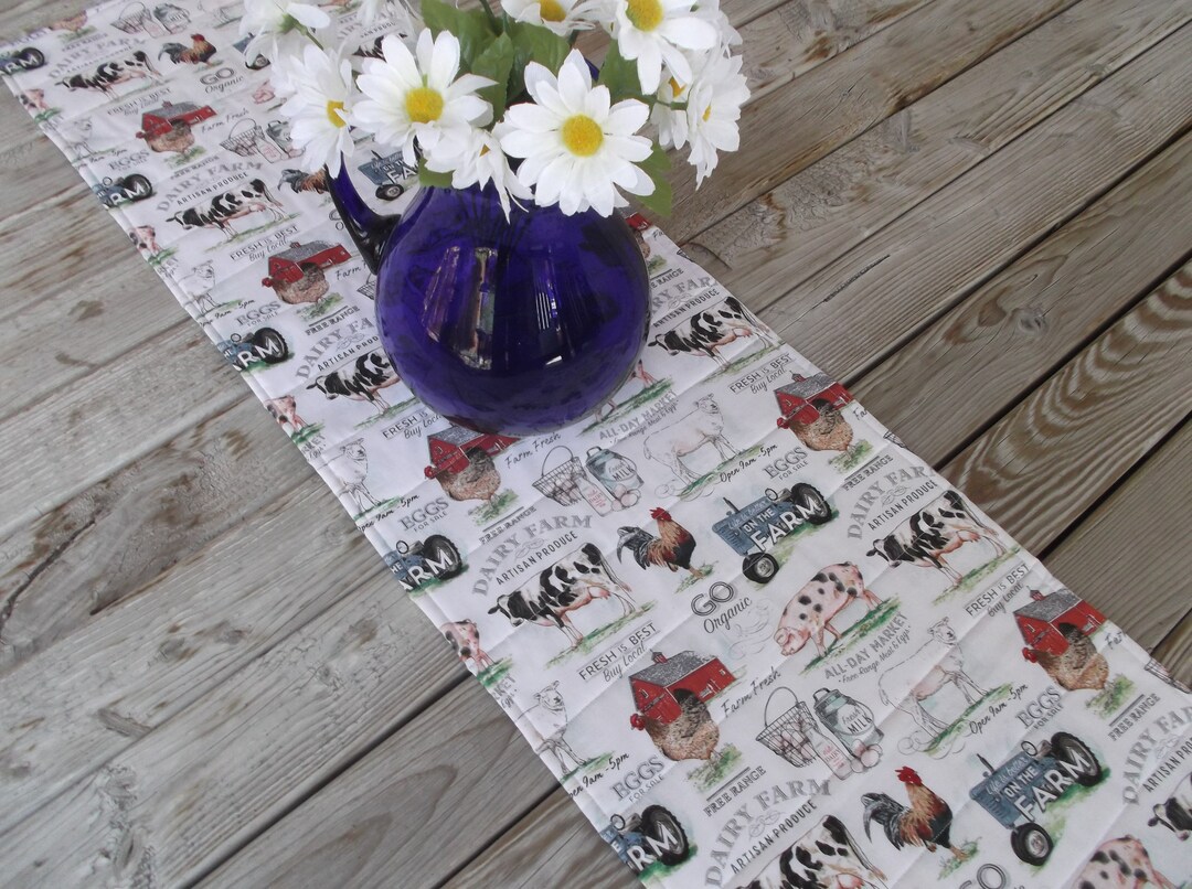 Country Farm Cotton Quilted Table Topper, Farmhouse Barn Runner, Farm ...