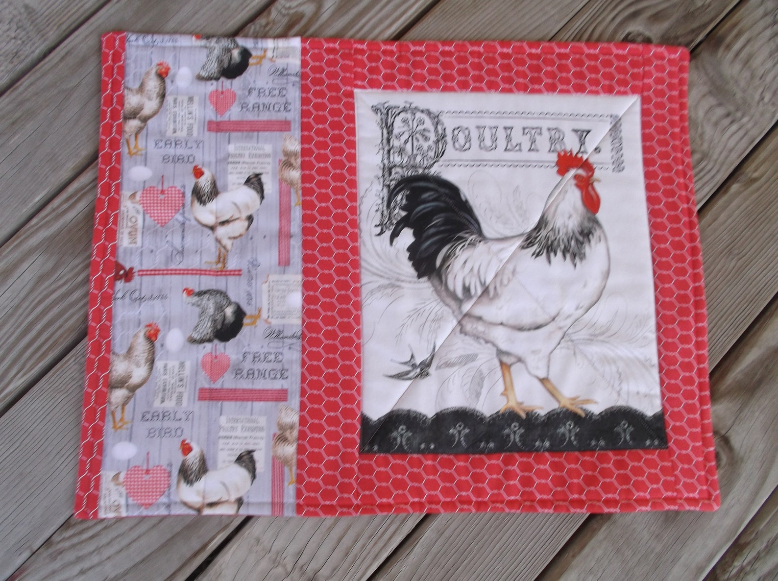 Poultry Handmade Placemats Quilted Cotton Rooster Placemats - Etsy