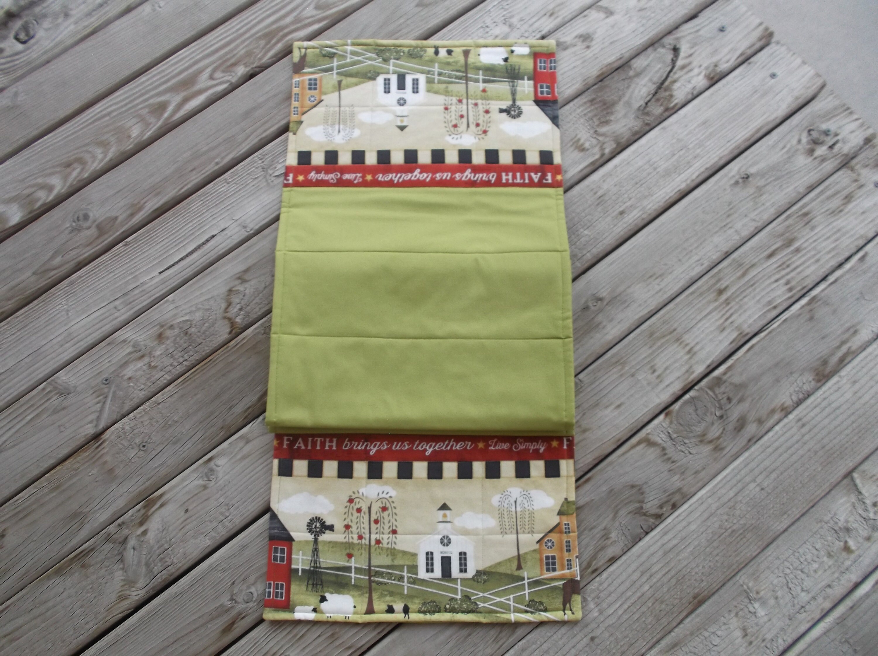 Folk Art Table Runner, Quilted Fabric Table Runner, Sideboard Runner ...