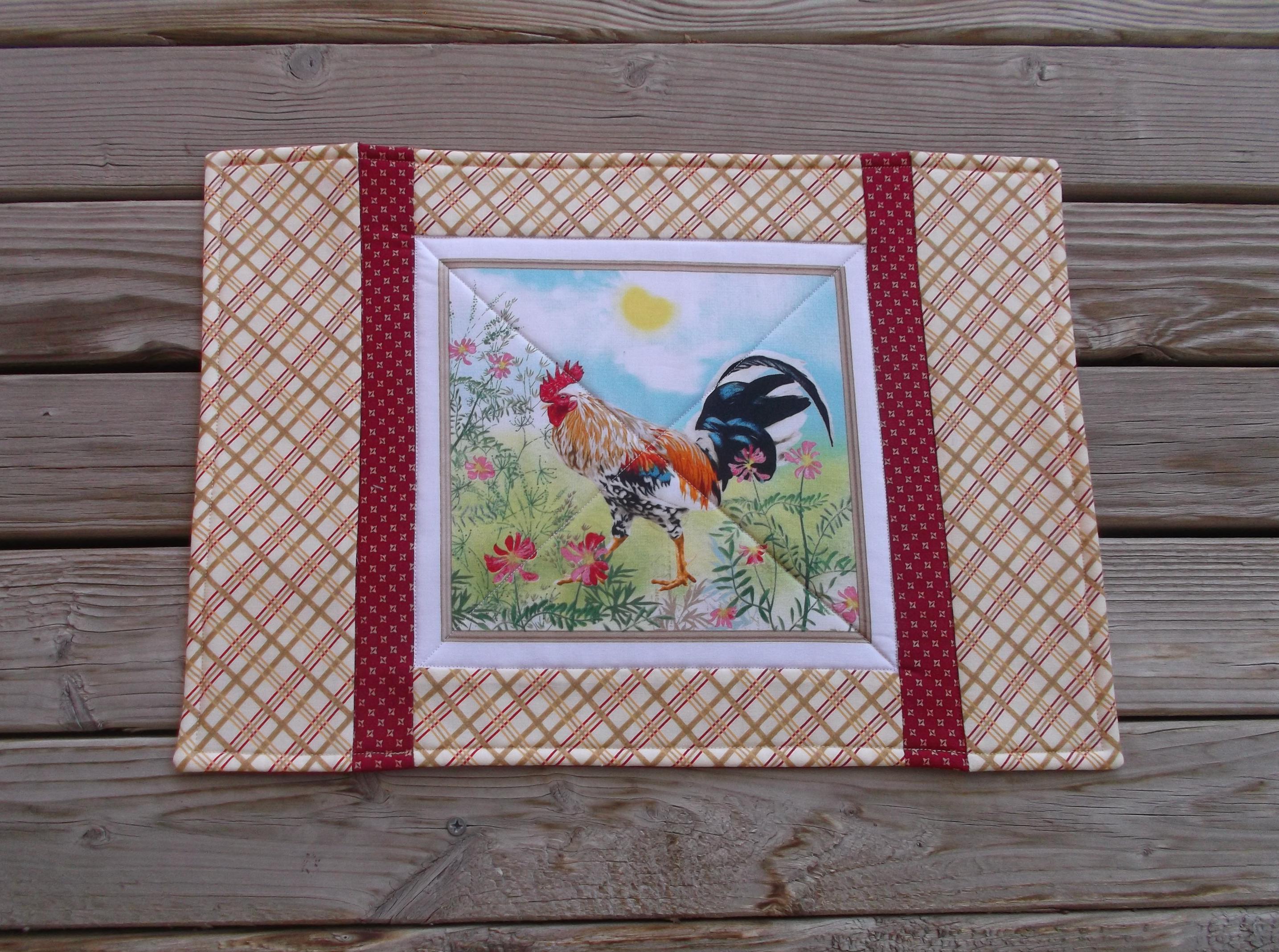 Proud Rooster Cotton Quilted Placemats, Chicken Kitchen Decor, French ...