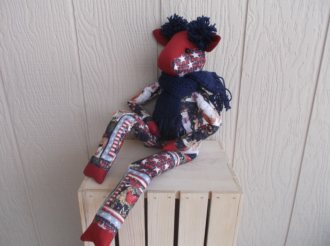 Handmade Holiday Stuffed Cotton Cow Doll, Country Home Decor, Christmas ...