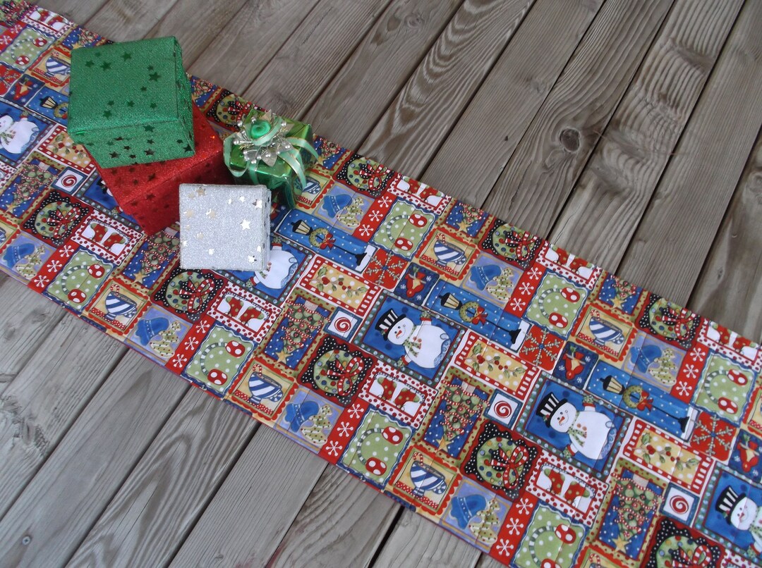 Christmas Gift Tag Table Runner, Quilted Fabric Table Runner, Sideboard ...