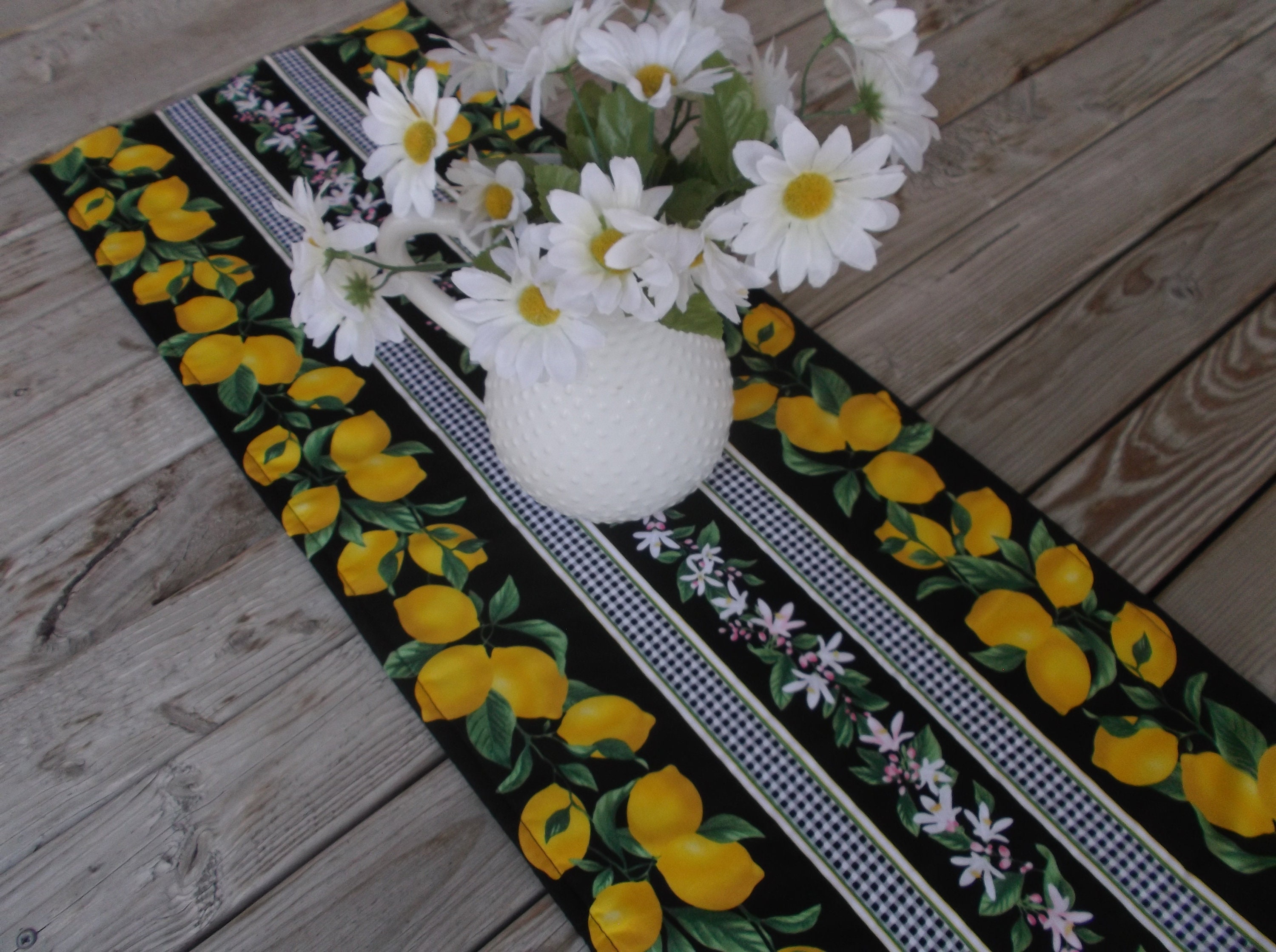 Lemon Striped Table Runner, Yellow Fruit Table Topper, Lemon Kitchen ...