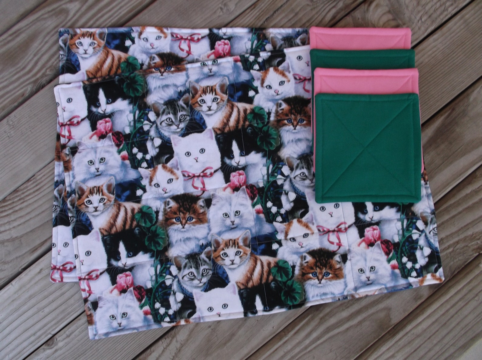 Childs Cat Placemats Quilted Fabric Placemats Handmade - Etsy