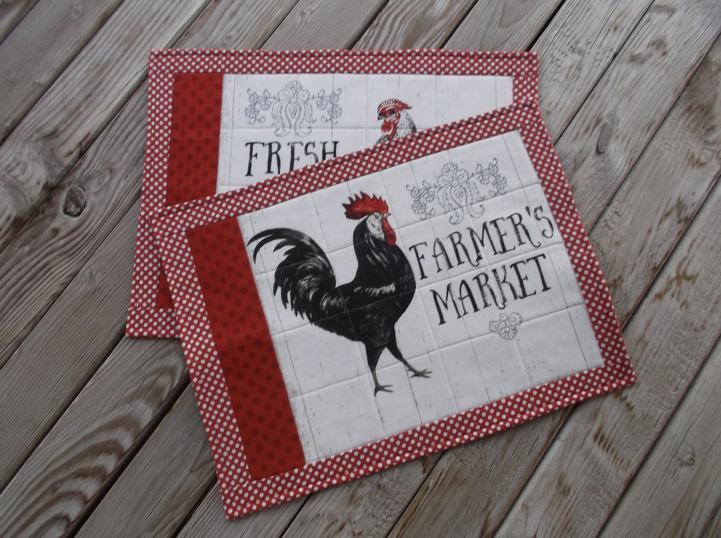 Poultry Handmade Placemats, Quilted Cotton Rooster Placemats, Farm ...