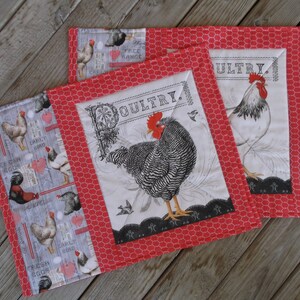 Poultry Handmade Placemats, Quilted Cotton Rooster Placemats, Farm ...