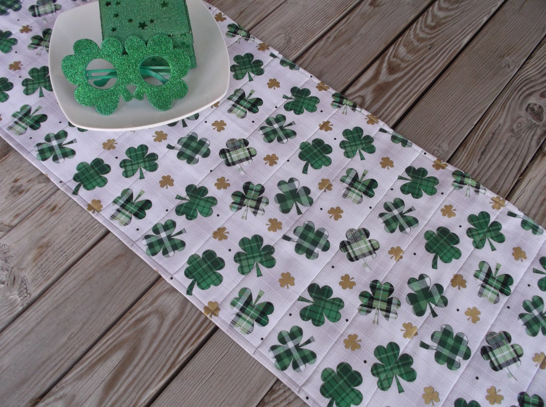 Shamrock Cotton Table Topper, Handmade Table Runner, Irish Sideboard ...