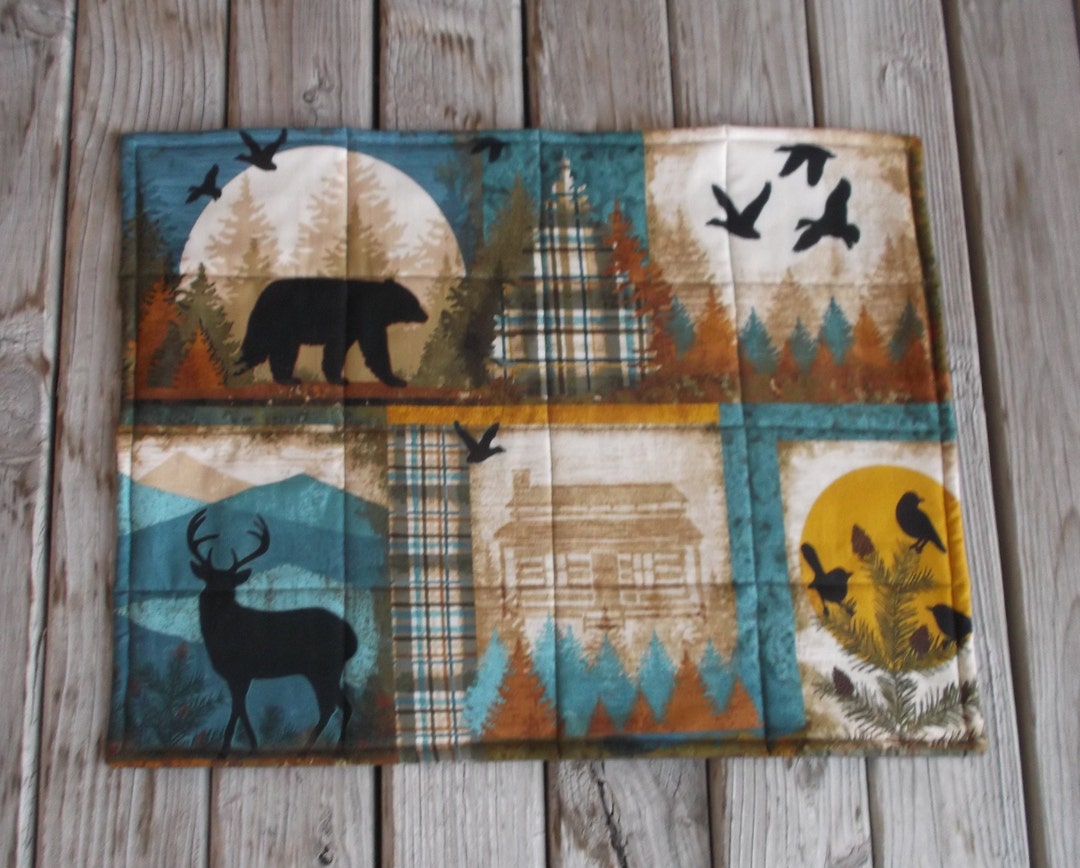Wildlife Cabin Cotton Placemats, Quilted Patchwork Handmade Placemats ...