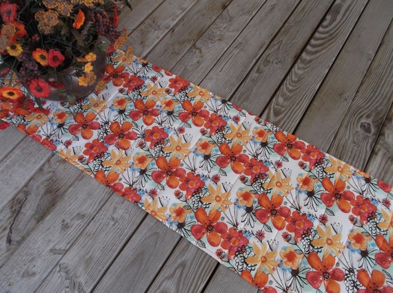 Citrus orange floral table runner floral sideboard runner | Etsy
