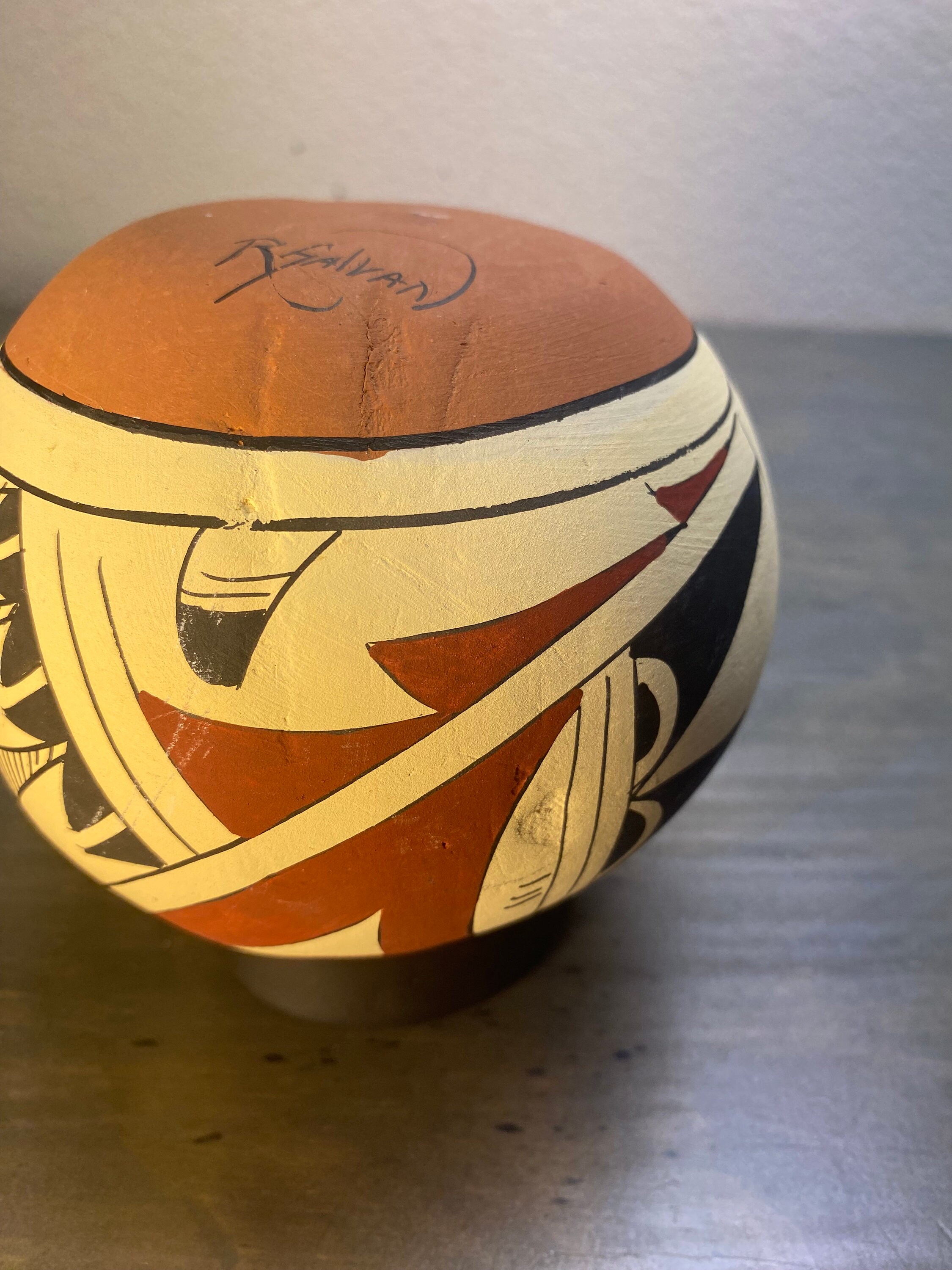 R Galvan Signed Vintage Native American Hand Painted Pottery Clay Pot ...