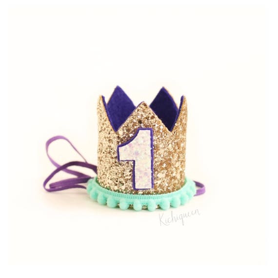 Miniature Birthday Crown / Hat Headband Gold Purple and | Etsy