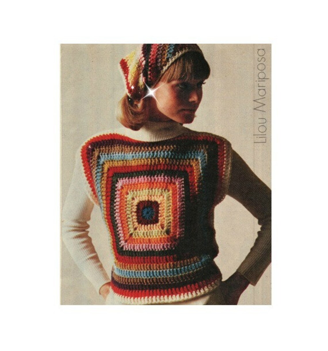 Crochet Pattern Vintage 70s Granny Square Poncho Pattern and Crochet ...