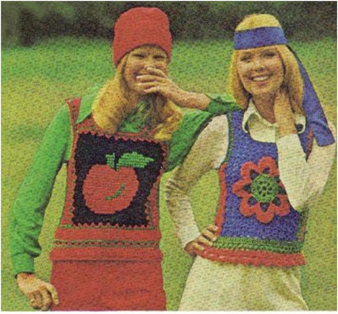 Crochet Top Pattern Vintage 70s Crochet Cross Stitch Apple | Etsy
