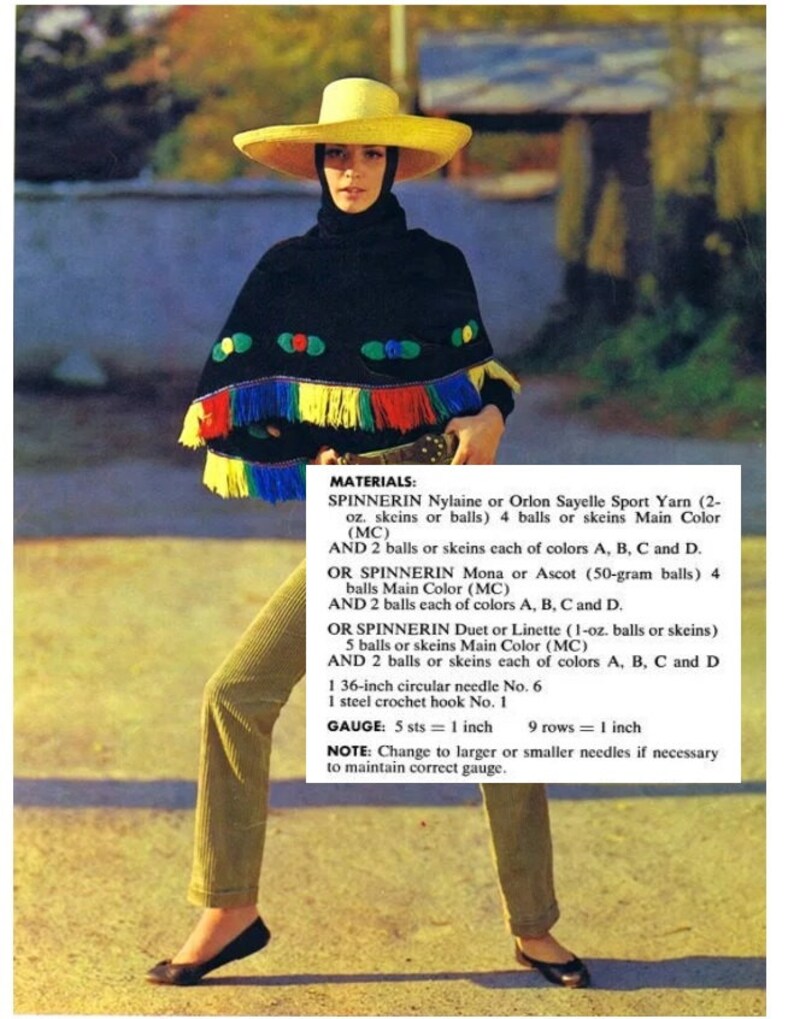 SHAWL PATTERN Vintage 60s Mexican Poncho Pattern KNITTING Pattern - Etsy
