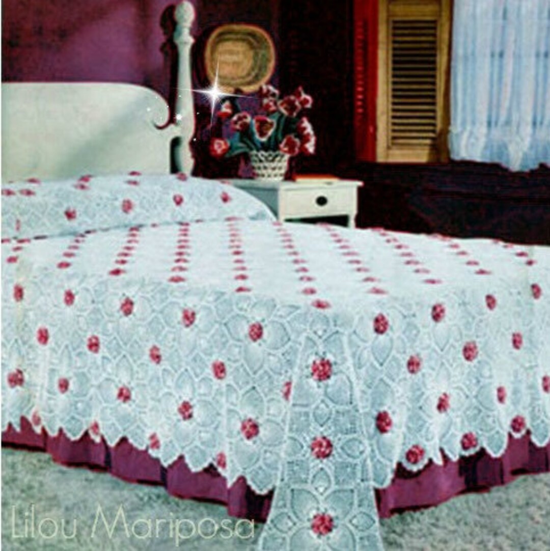 Crochet BEDSPREAD Pattern Vintage 70s Roses and Pineapple Bedspread ...