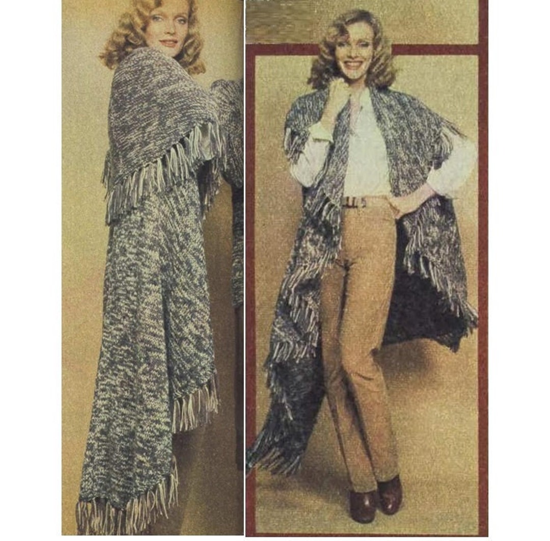 Vintage 70s Knitted Poncho Pattern Shawl Pattern Knitting Poncho ...