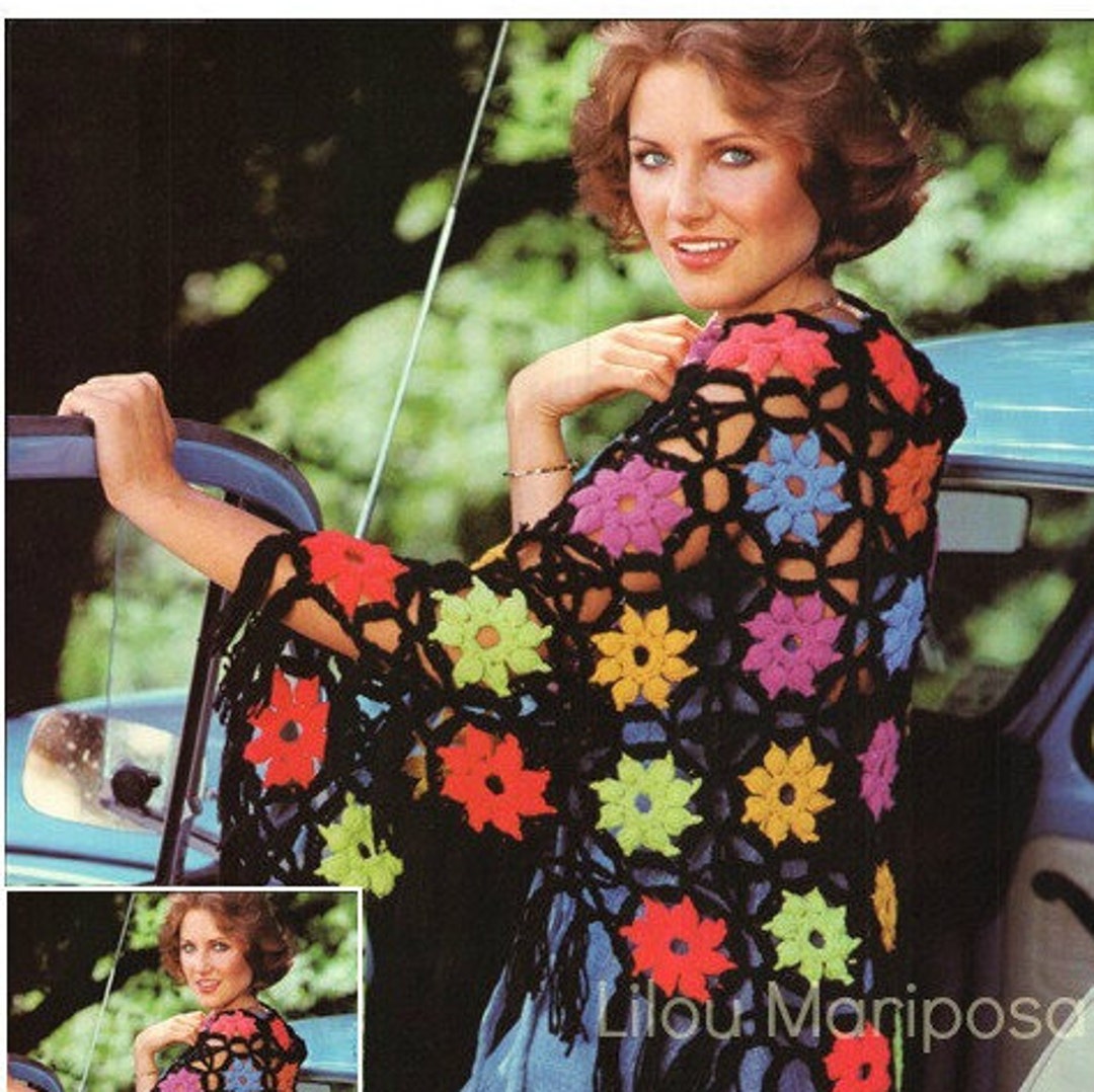 Crochet Pattern Vintage 70s CROCHET SHAWL PATTERN Flower Motifs Shawl ...